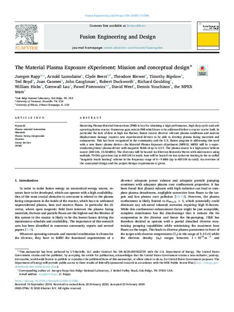 Pdf The Material Plasma Exposure Experiment Mission And Conceptual