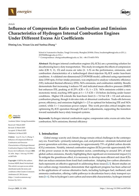 Pdf Influence Of Compression Ratio On Combustion And Emission Characteristics Of Hydrogen