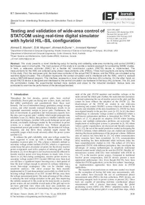 Pdf Testing And Validation Of Wide Area Control Of Statcom Using Real Time Digital Simulator