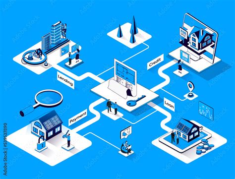 Mortgage Isometric Web Banner Real Estate Buying And Banking Services Flat Isometry Concept