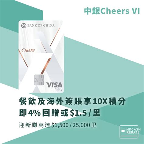 中銀cheers Card攻略 餐飲及海外簽賬享10x積分（即4回贈或15里） Hkcashrebate 現金回贈信用卡攻略
