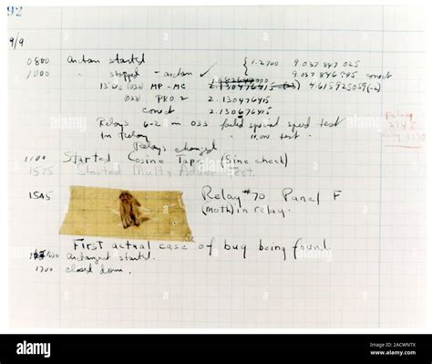 First Computer Bug Page From The Logbook For The Harvard Mark Ii Computer Showing A Dead Moth