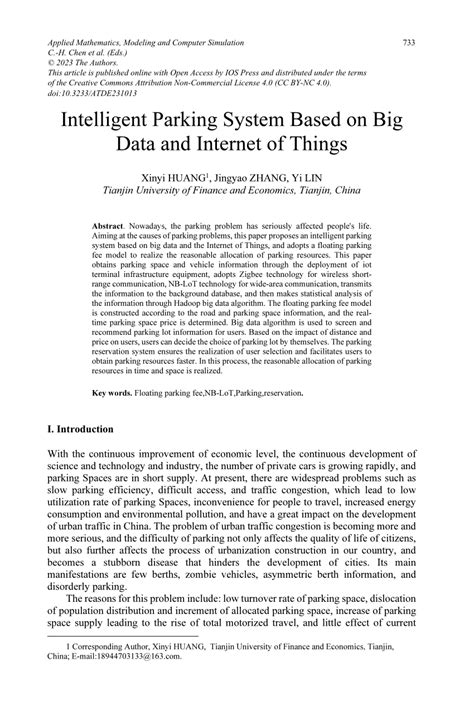 Pdf Intelligent Parking System Based On Big Data And Internet Of Things