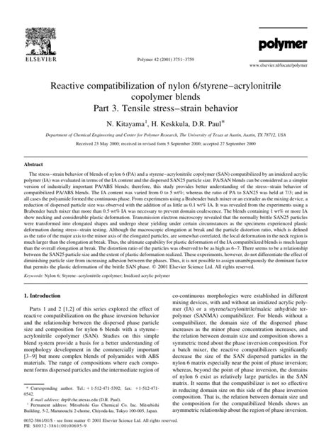 Reactive Compatibilization Of Nylon 6 San Sanma Tensile Stress