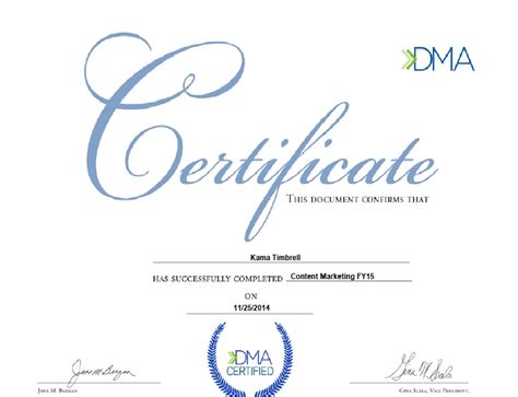Dma Certificate Content Marketing 2015 Kama Timbrell Communications