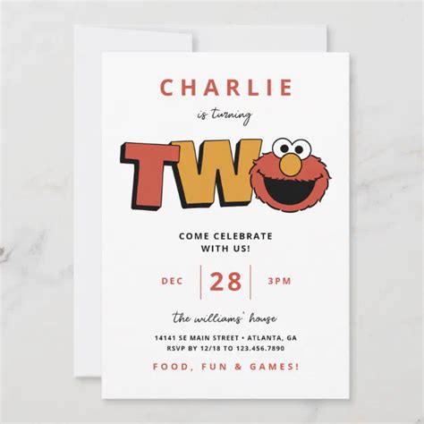 Sesame Street Elmo Second Birthday Invitation Zazzle