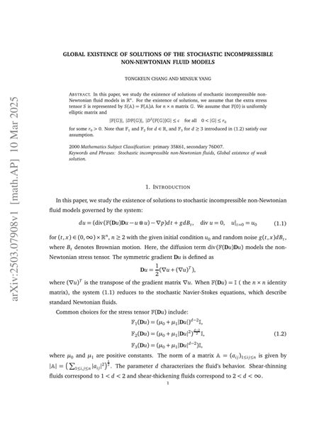 Pdf Global Existence Of Solutions Of The Stochastic Incompressible Non Newtonian Fluid Models