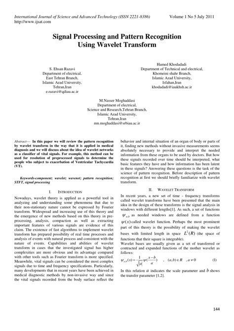 Pdf Signal Processing And Pattern Recognition Using Wavelet Transform