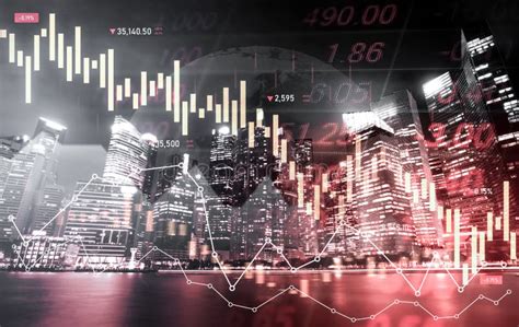 Economic Crisis Concept Graphs Falling Down With Modernistic Urban City Area Stock Image