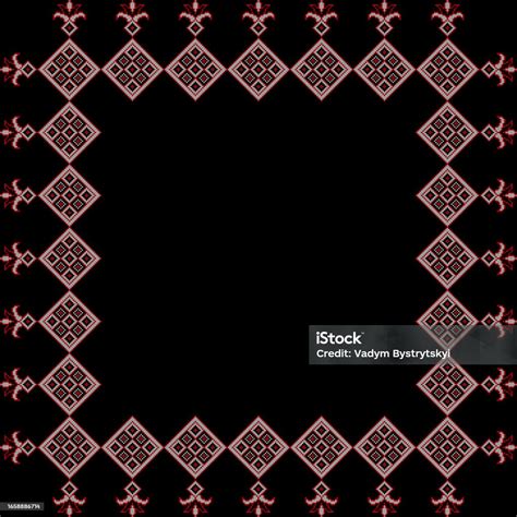 민족 스타일 정체성 Vyshyvanka 인쇄 의류 웹 사이트 배너에 대한 자수로 우크라이나 장식의 벡터 그림 배경 기하학적 디자인 테두리 복사 공간 프레임 공예 제품에 대한