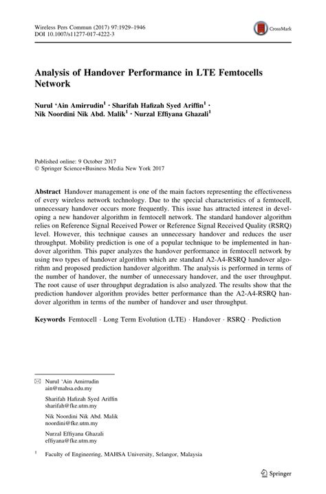 Pdf Analysis Of Handover Performance In Lte Femtocells Network