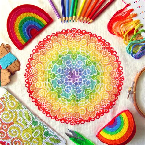 The World In Stitches Modern Spectrum Mandala Cross Stitch Kit Polka