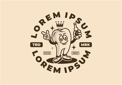 치아 캐릭터의 일러스트 배지 디자인 프리미엄 벡터