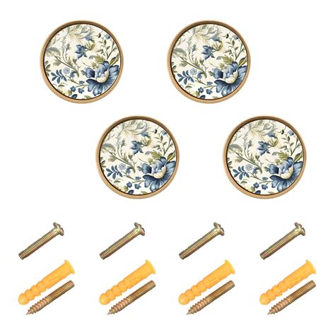 Blue With Flowers Cabinet Knobs Kitchen Drawers Knobs Door Round Pulls Knob Handles Dresser