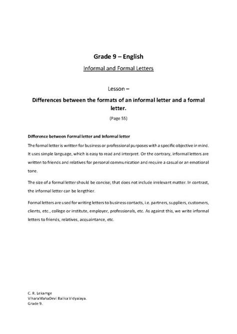 Letter Pdf 48303 Grade 9 English Formal And Informal Letters