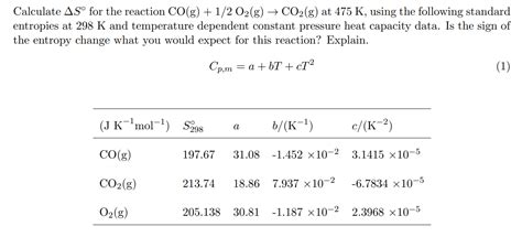 Solved Calculate ΔS for the reaction CO g O g CO Chegg