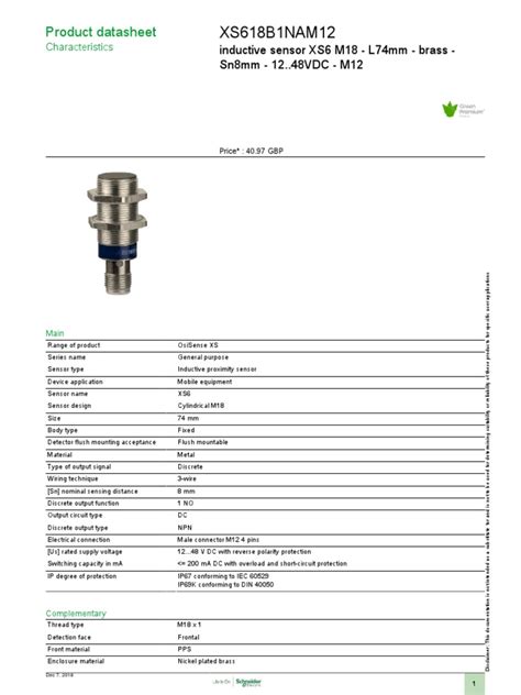 Sensor Schneider Xs618b1nam12 Pdf Electrical Connector Electric Power