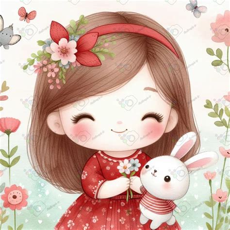 بک گراند کودکانه دختر دوست داشتنی با عروسک خرگوشی کد 41067ویژه عکس