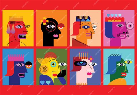 Premium Vector Various Abstract Human Portraits Vector Illustration Shapes Geometric Colorful