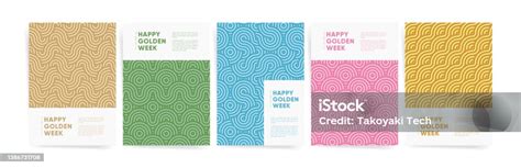 황금 주간 일본 수직 포스터 템플릿 전단지 A4 플래카드 프리젠 테이션 아시아 배경 아시아 배경 세트 기하학적 패턴과 화려한 색상의 골든 위크 휴일 프로모션 레이아웃 0명에