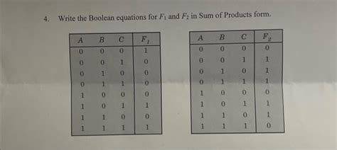 Solved 4 Write The Boolean Equations For F1 And F2 In Sum