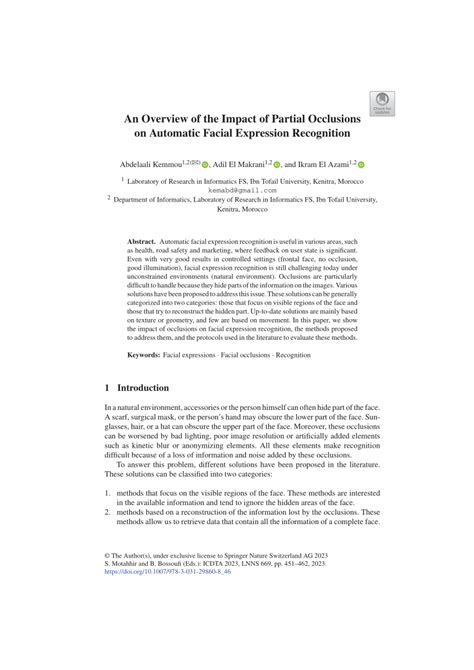 PDF An Overview Of The Impact Of Partial Occlusions On Automatic Facial Expression Recognition