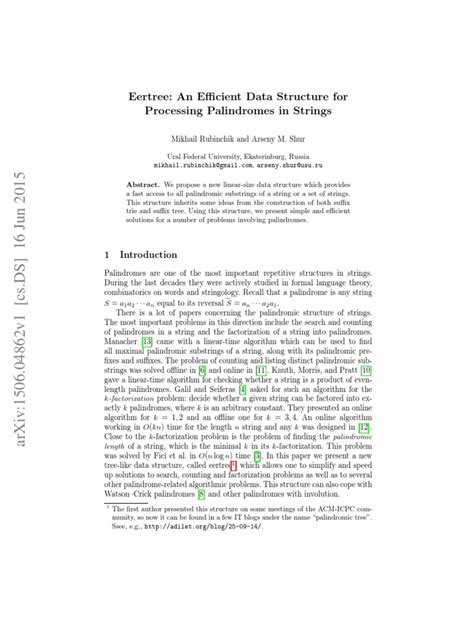 Eertree An Efficient Data Structure For Processing Palindromes In Strings Pdf String
