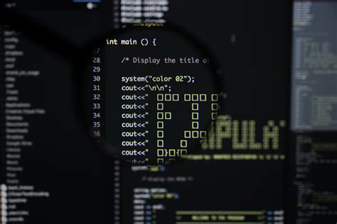 진짜 C C 코드 화면을 개발입니다 프로그래밍 워크플로 추상 알고리즘 개념입니다 확대경 렌즈 아래 표시 하는 C C 코드의 라인