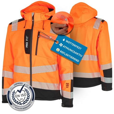 Pro Fit Arbeitsjacke Warnschutz Softshelljacke Neonorangeschwarz