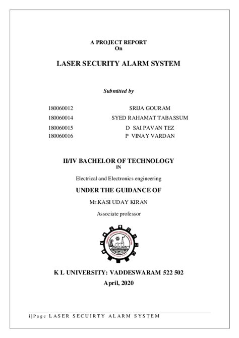 Pdf A Project Report On Laser Security Alarm System