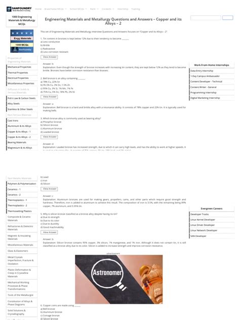 Engineering Materials And Metallurgy Interview Questions And Answers Sanfoundry Pdf Bronze