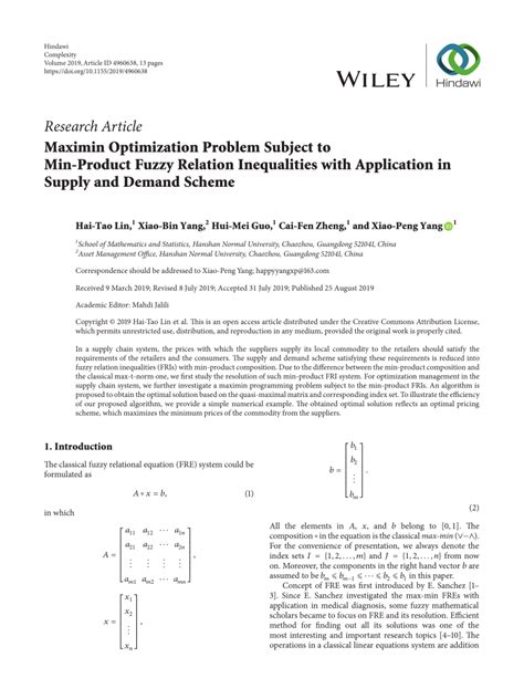 Pdf Maximin Optimization Problem Subject To Min Product Fuzzy