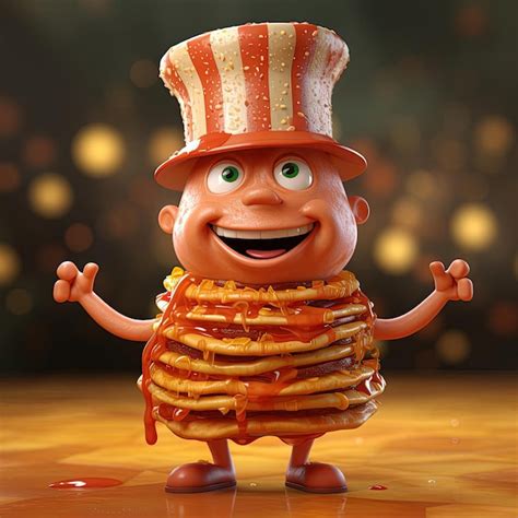 Premium Photo Cartoon Character Bacon 3d Model In The Style Of Stripes And Shapes