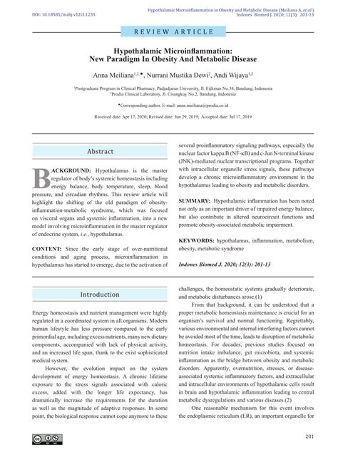 Pdf Hypothalamic Microinflammation New Paradigm In Obesity And Metabolic Disease