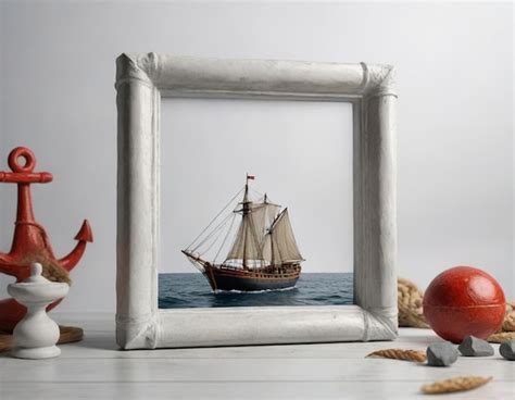 A Ship In A Frame With A Red Ball In The Middle Premium Ai Generated Image