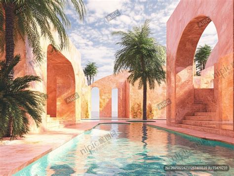 Ai创作图超现实的游泳池 几何泳池 绿洲 神奇泳池 豪宅泳池 荒漠中的绿洲 热带游泳池 圆形泳池 私人绿洲 带游泳池 豪宅游泳池 游泳池建筑 泳池边天堂 现代游泳池 水池绿洲 昵图网