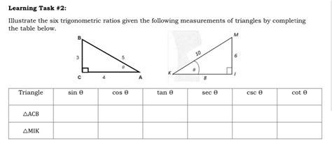 Solved Learning Task 2 Illustrate The Six Trigonometric Ratios Given
