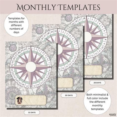 Monthly Habit Tracker Printable Pirate Theme Compass Rose Monthly Pdf