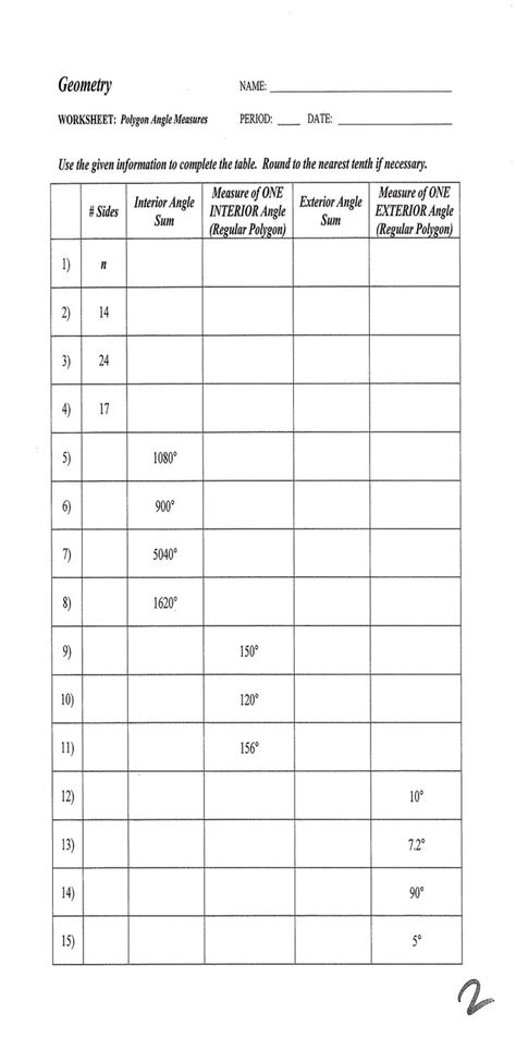 Free Geometry Worksheet Polygon Angle Measures Download Free Geometry