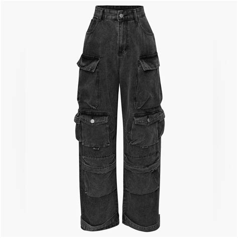 Micas Official Black Wide Leg Cargo Jeans Xs Cargo Jeans Rolled Hem Grunge Summer Outfits