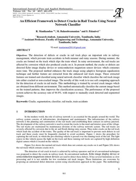 An Efficient Framework To Detect Cracks In Rail Tracks Using Neural Network Classifier Pdf