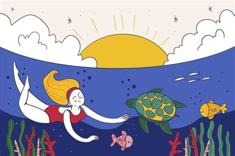 손으로 그린 여름 배경 무료 벡터