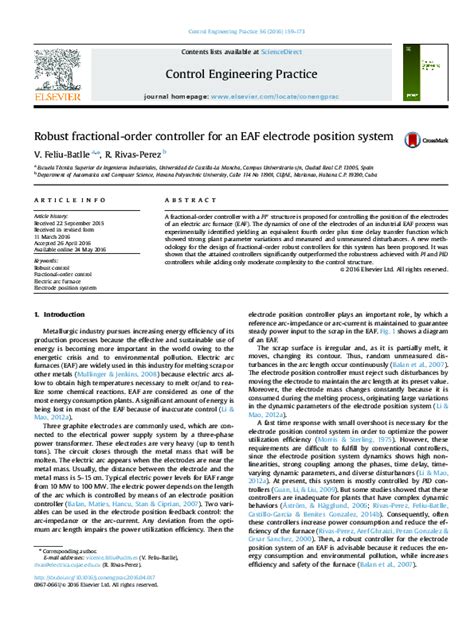 Pdf Robust Fractional Order Controller For An Eaf Electrode Position