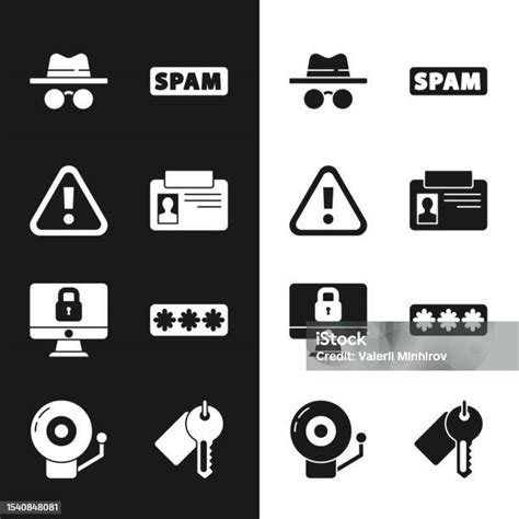 Set Identification Badge Exclamation Mark In Triangle Incognito Mode Spam Lock Computer Monitor