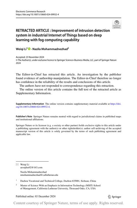 Retracted Article Improvement Of Intrusion Detection System In Industrial Internet Of Things