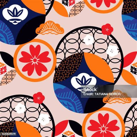 구름 파도 매실 팬 사쿠라 꽃 벡터 템플릿 기모노 질감과 아름다운 일본 이음새가 없는 패턴 0명에 대한 스톡 벡터 아트 및 기타 이미지 Istock