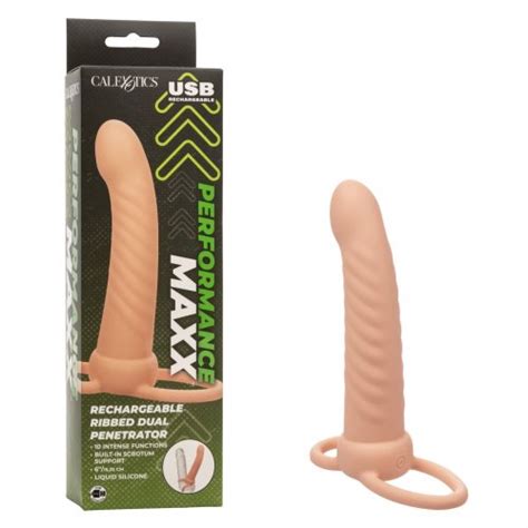 Performance Maxx Rechargeable Ribbed Dual Penetrator Ivory Sex Toy Hotmovies