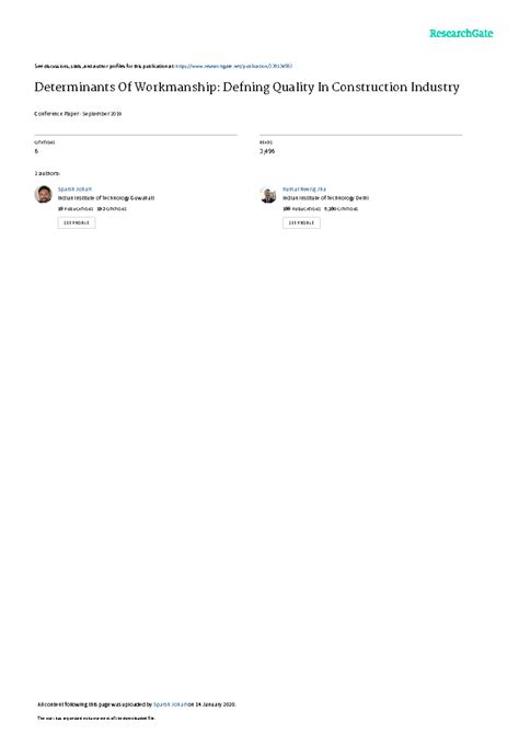 Determinants Of Workmanship Defning Quality In Construction Industry See Discussions Stats