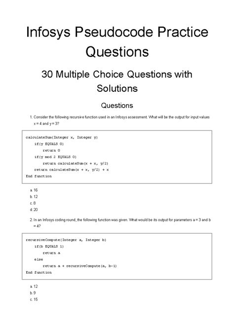 Infosys Pseudocode Mcqs Practice Questions And Solutions Studocu