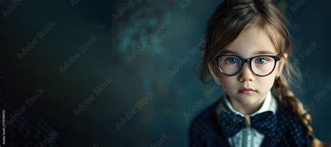Girl Adorned With Glasses And A Bow Tie Exuding A Sense Of Innocence